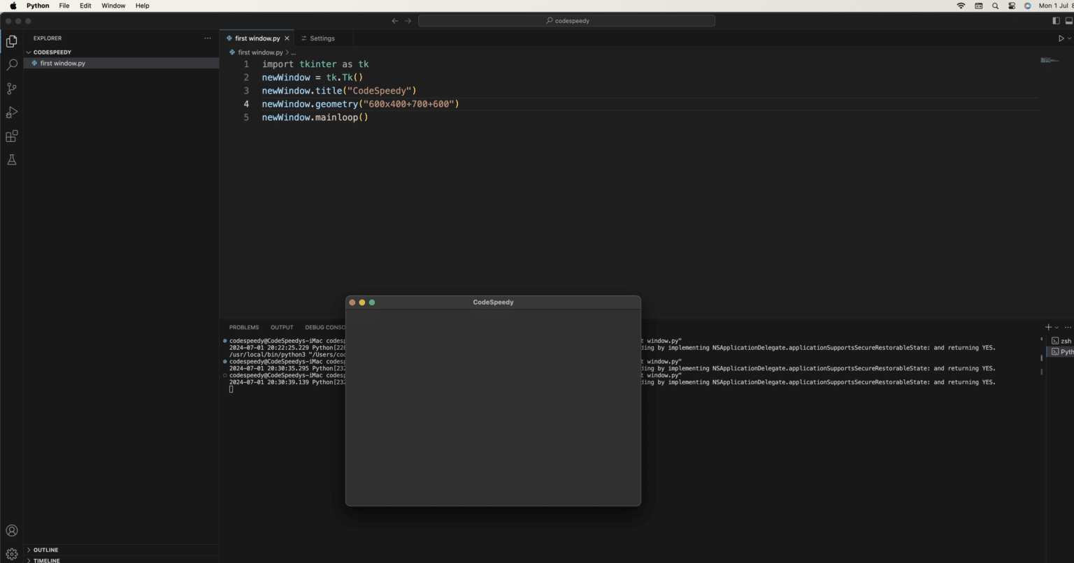 How to start Tkinter window at a specific position of your display - CodeSpeedy